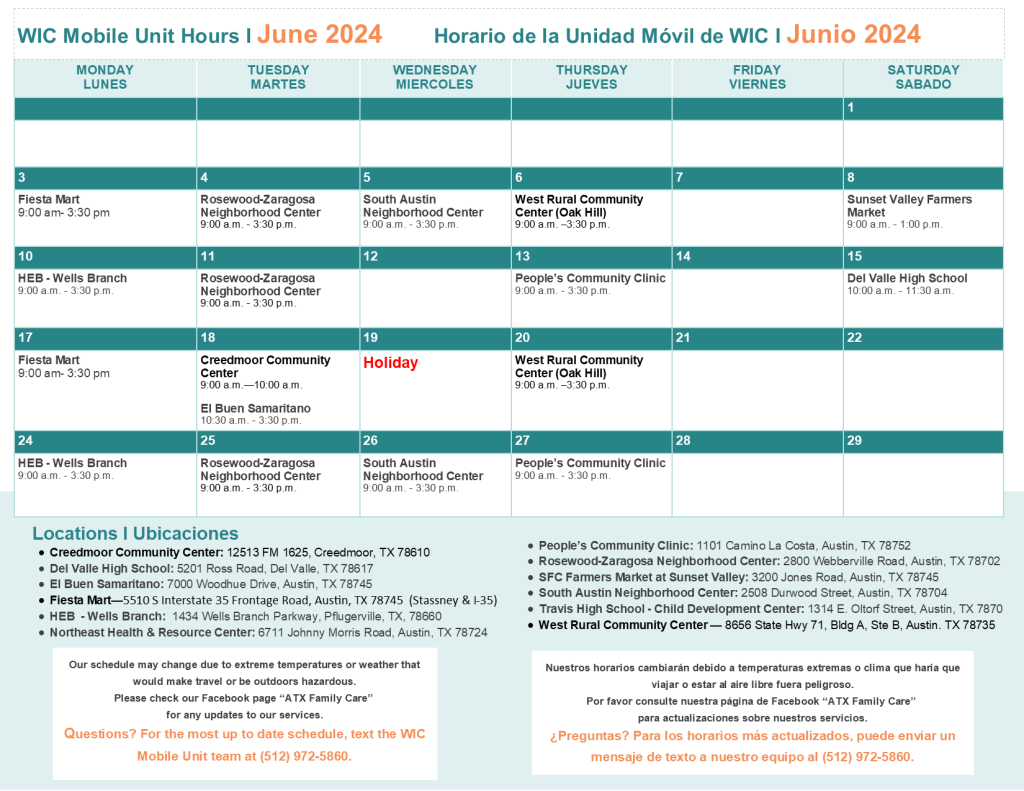 WIC Mobile Unit Schedule | AustinTexas.gov