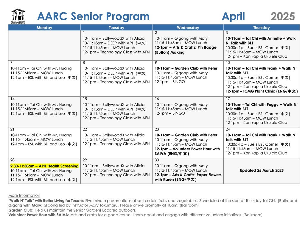 AARC Senior Programming | AustinTexas.gov